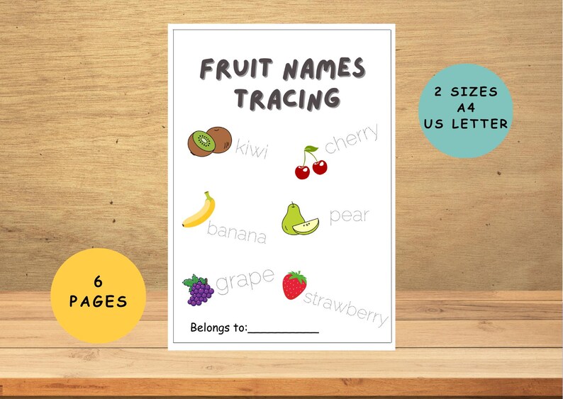 Fruit Name Tracing Worksheets: Handwriting Practice (digital Download ...
