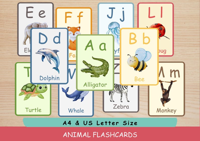 Animal Alphabet Flashcards for Kids - Printable ABC Learning Cards - Etsy