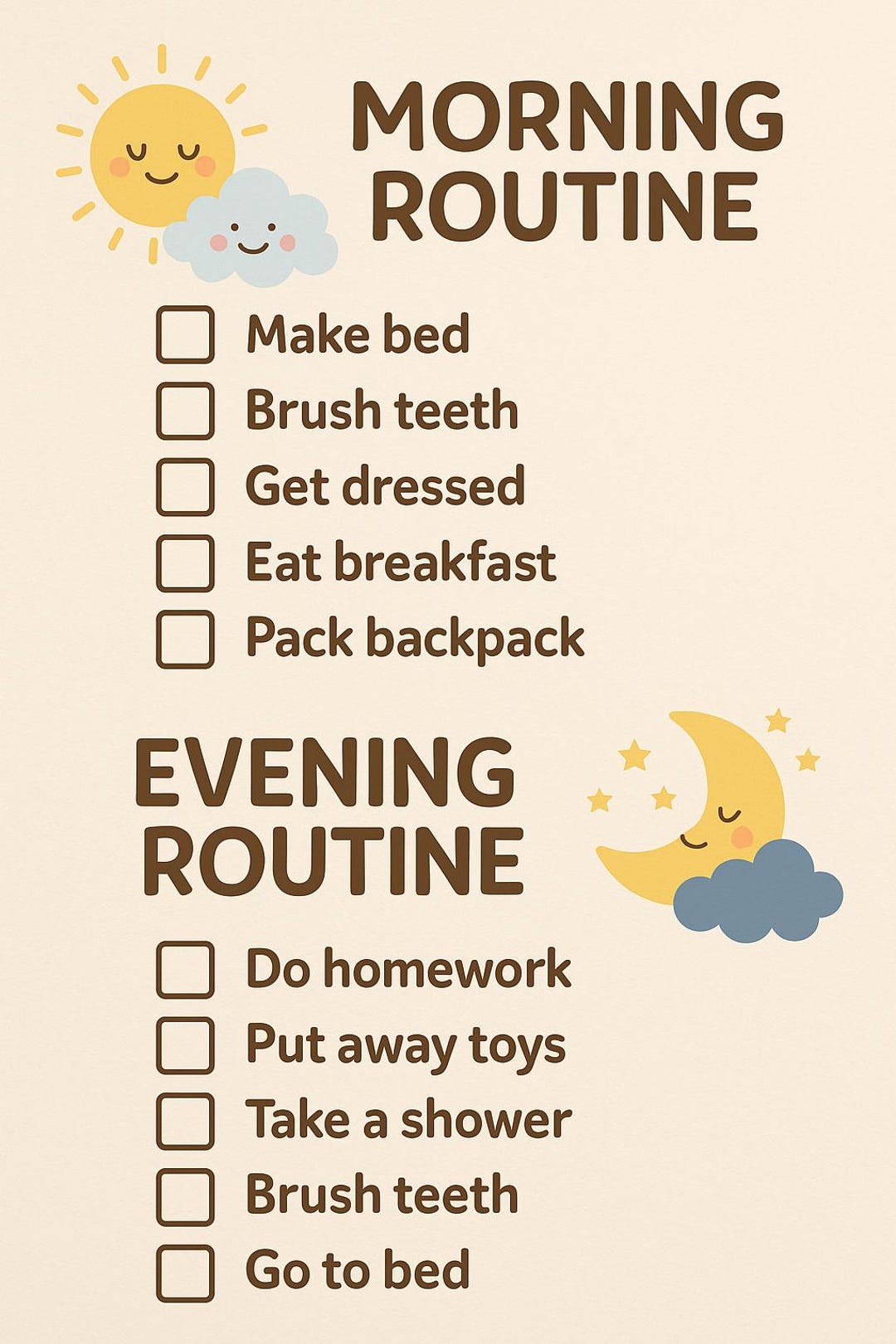 Kids Morning and Evening Routine Chart Printable - Daily Checklist for ...