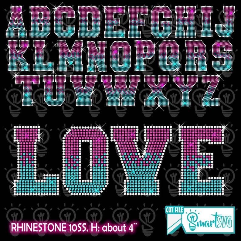 Pack of 6 Rhinestone Fonts, Rhinestone Template Collegiate Font ...