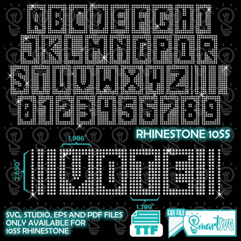 Pack of 6 Rhinestone Fonts, Rhinestone Template Font TTF, Rhinestone ...