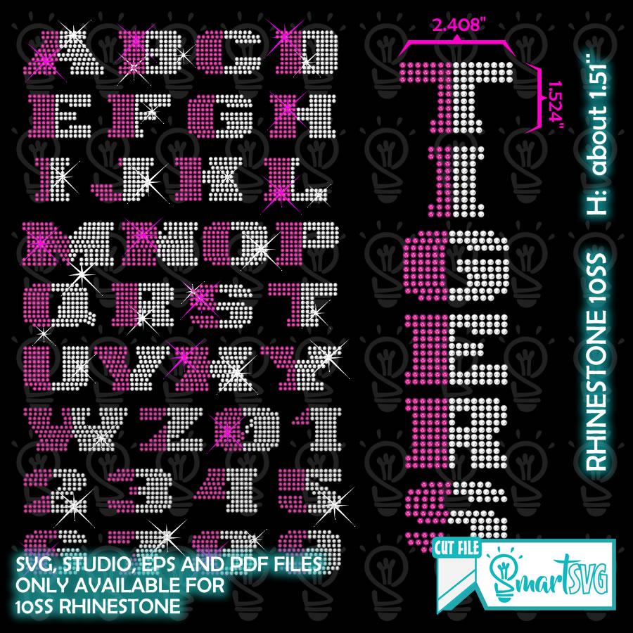 Pack of 6 Rhinestone Fonts, Rhinestone Template Collegiate Font ...