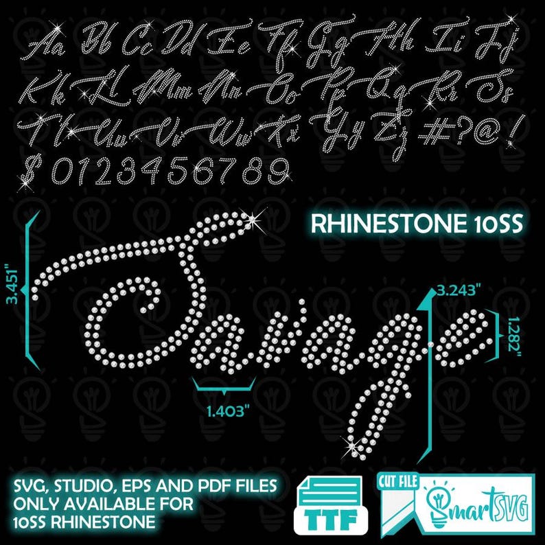 Pack of 4 Rhinestone Calligraphy Fonts, Rhinestone Template Font TTF ...