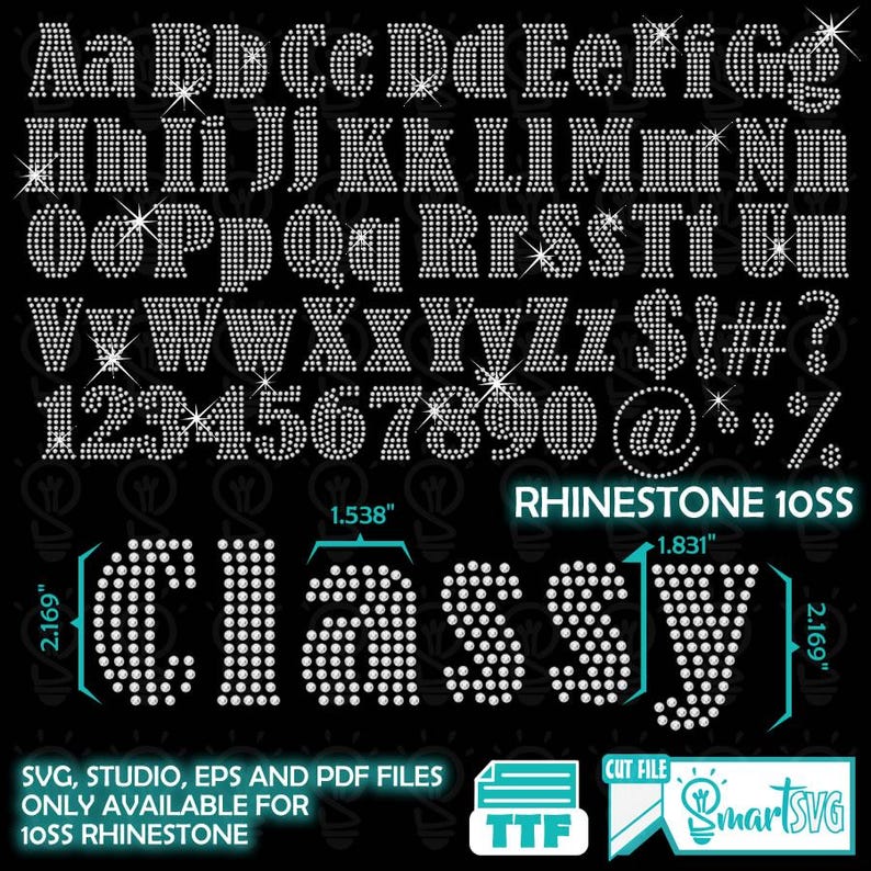 Pack of 6 Rhinestone Fonts, Rhinestone Template Font TTF, Rhinestone ...