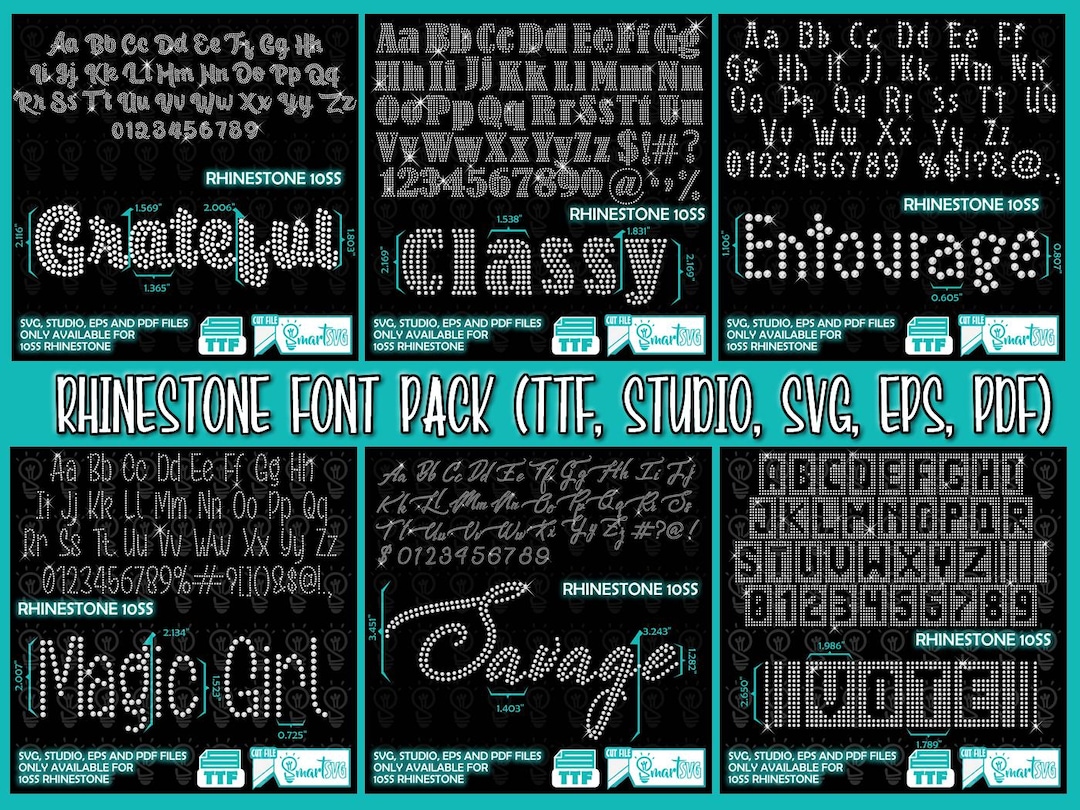 Pack of 6 Rhinestone Fonts, Rhinestone Template Font TTF, Rhinestone ...