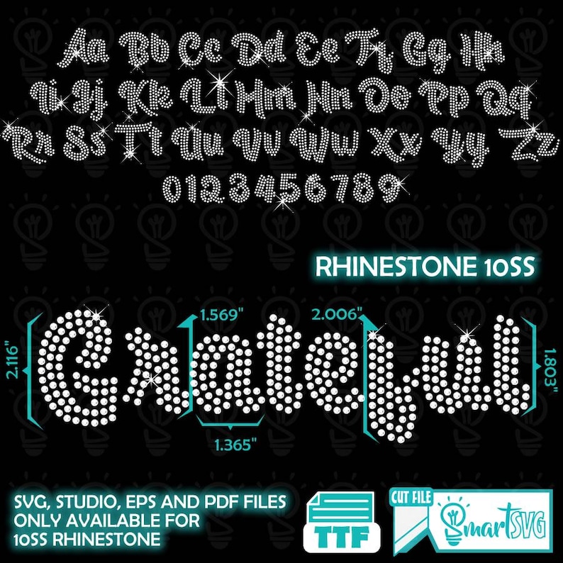 Pack of 4 Rhinestone Calligraphy Fonts, Rhinestone Template Font TTF ...