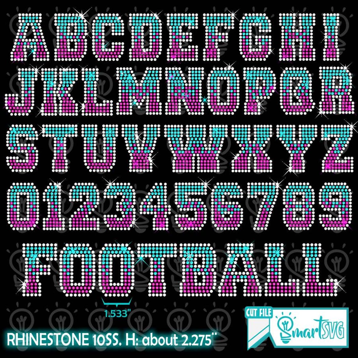 Rhinestone Template Font 2 Colors, Rhinestone University Font Svg ...