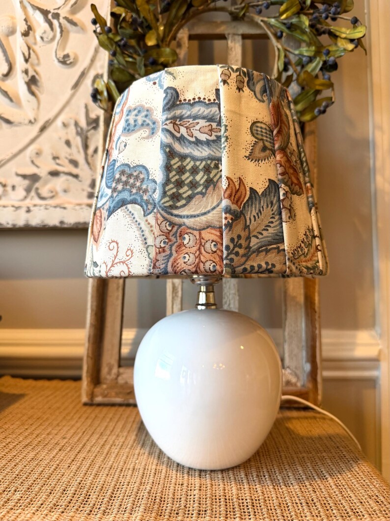 Small White Ceramic Decorative Lamp With Floral Fabric Lamp Shade - Etsy