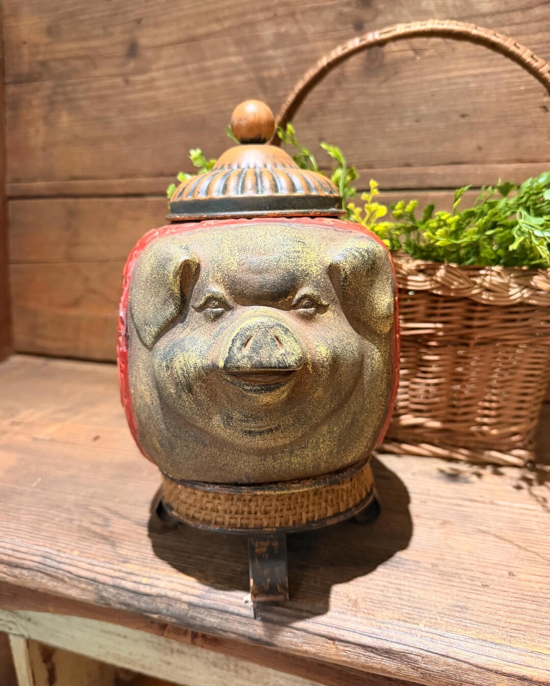 Red Pier 1 Ceramic Pig Jar With Pineapple Motif - Etsy