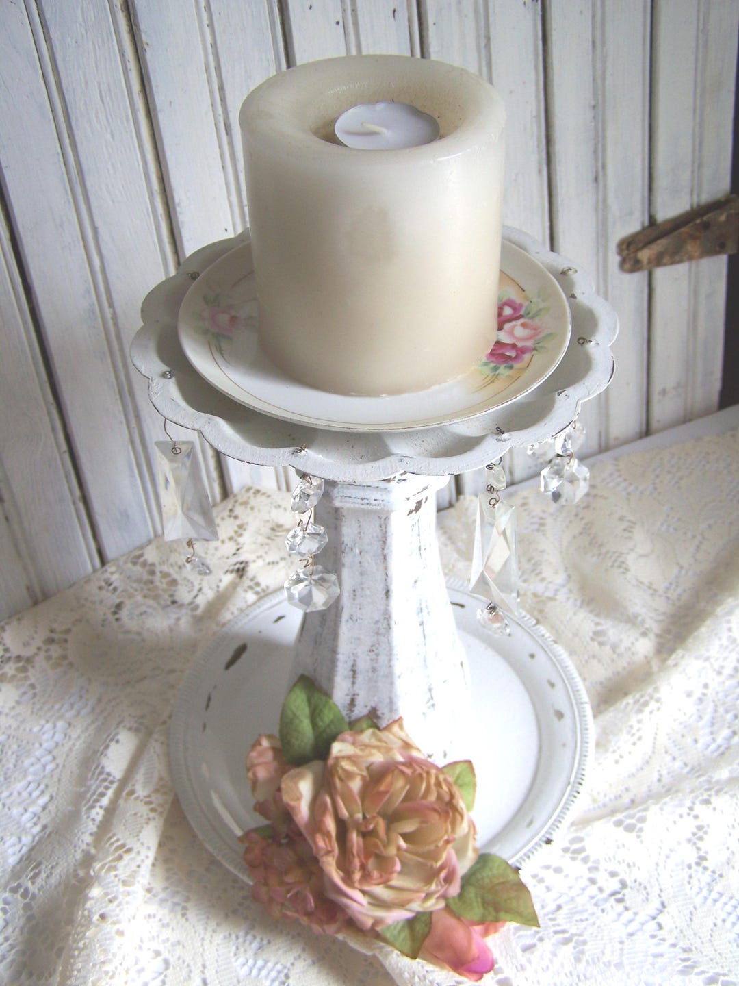 Shabby Chic Display Riser – Repurposed Vintage Candle Holder With ...
