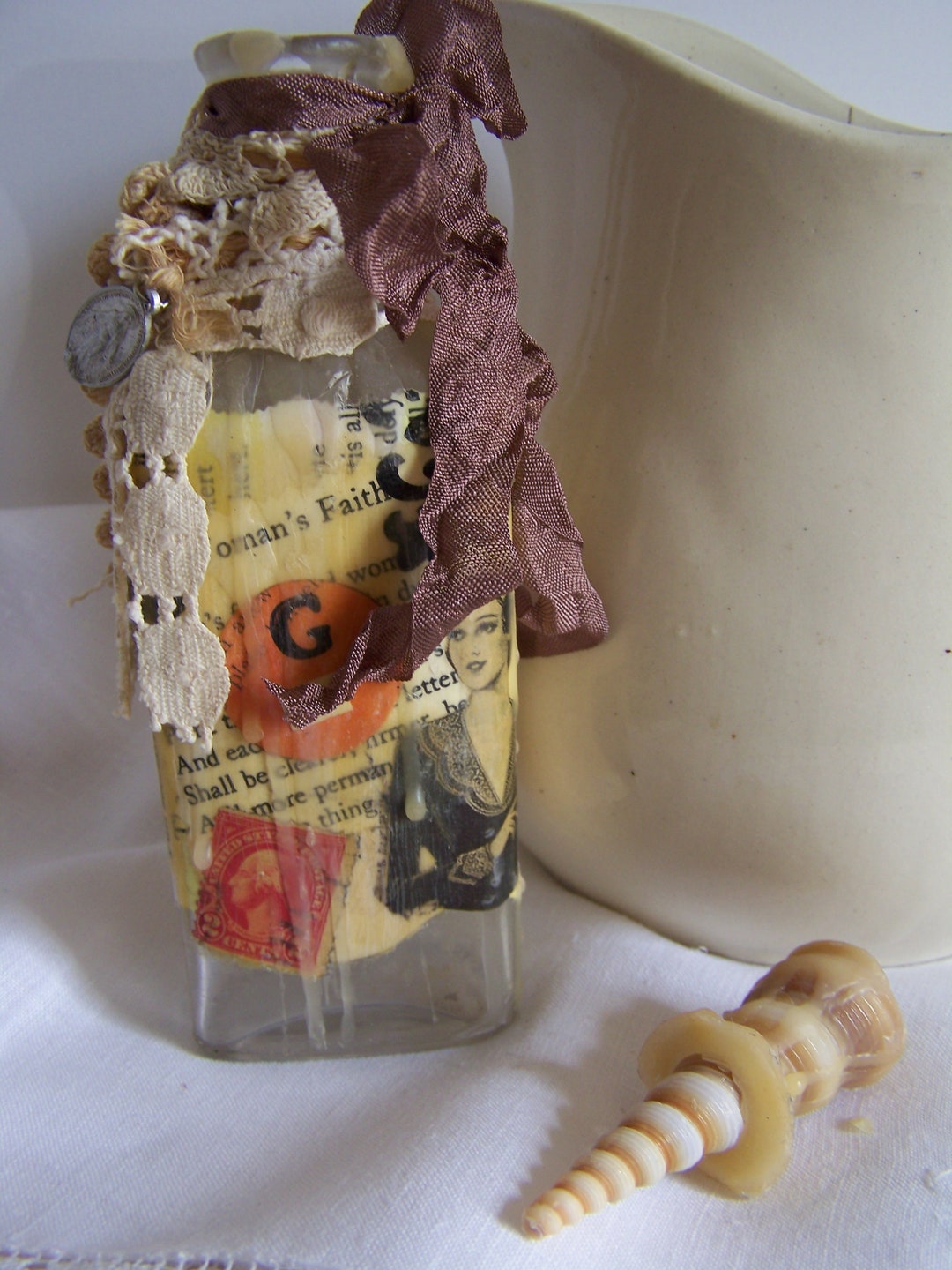 Restyled Vintage Bottle/ Farmhouse Decor/altered Bottle/ Art Bottle ...