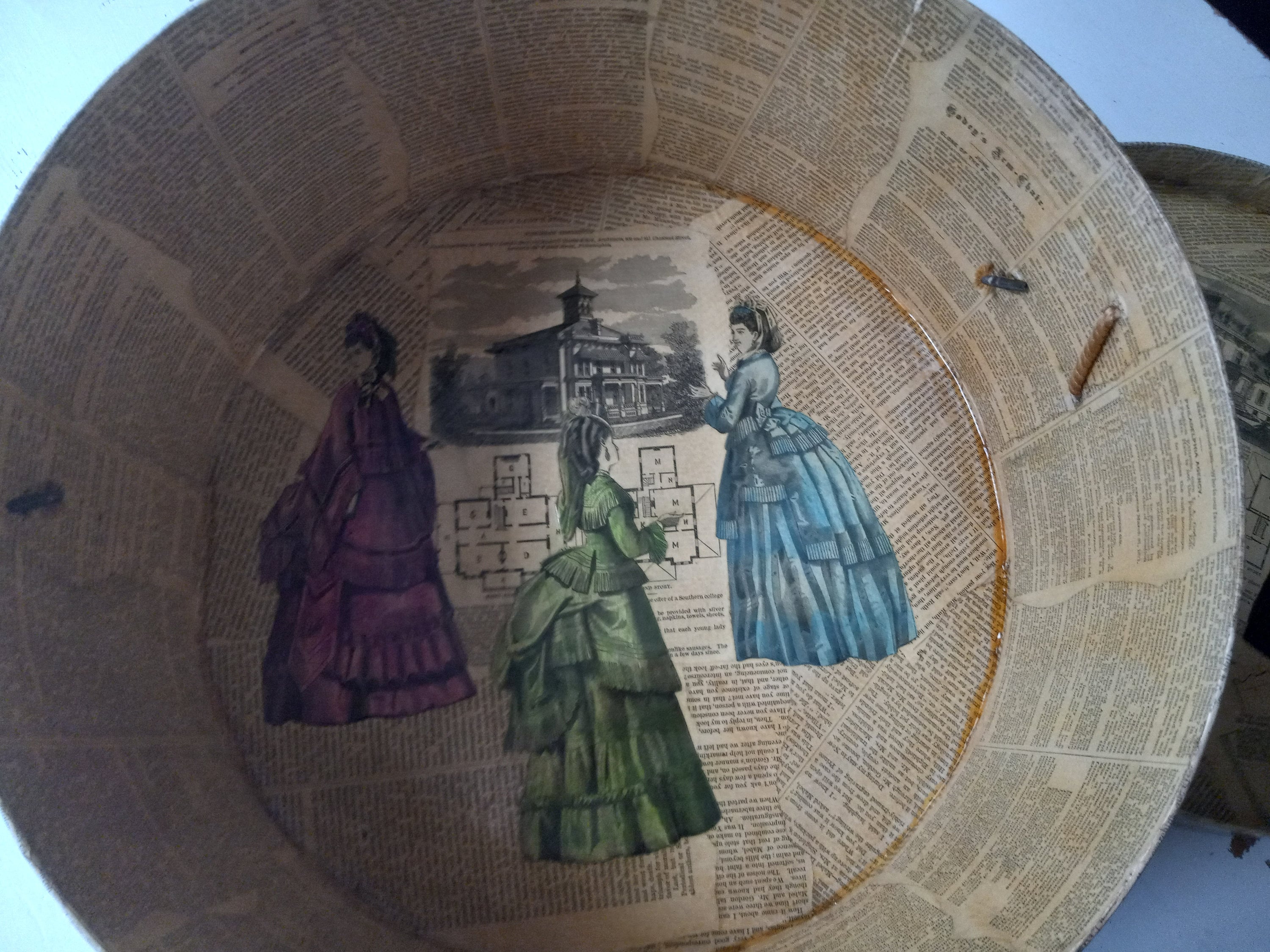 Vintage Hat Box, Decoupage, Antique Book Pages, Tattered, 1871 Ladies ...
