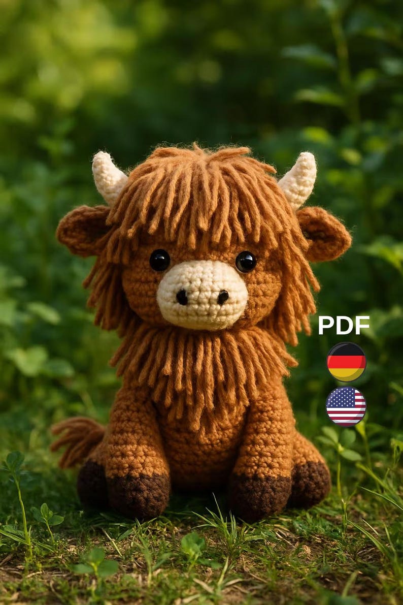 Highland Cow Crochet Pattern: Amigurumi Farm Animal Toy (PDF Tutorial ...