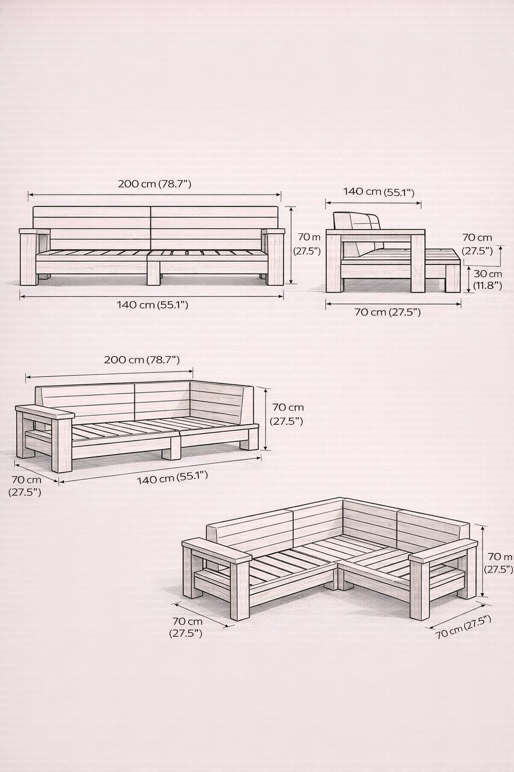 Outdoor Sectional Sofa Plans PDF | DIY Patio Furniture Set - Etsy