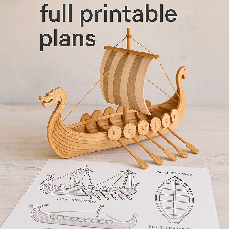Viking Ship Model Blueprint – Printable DIY Wood Kit Plan – 1:50 Scale ...