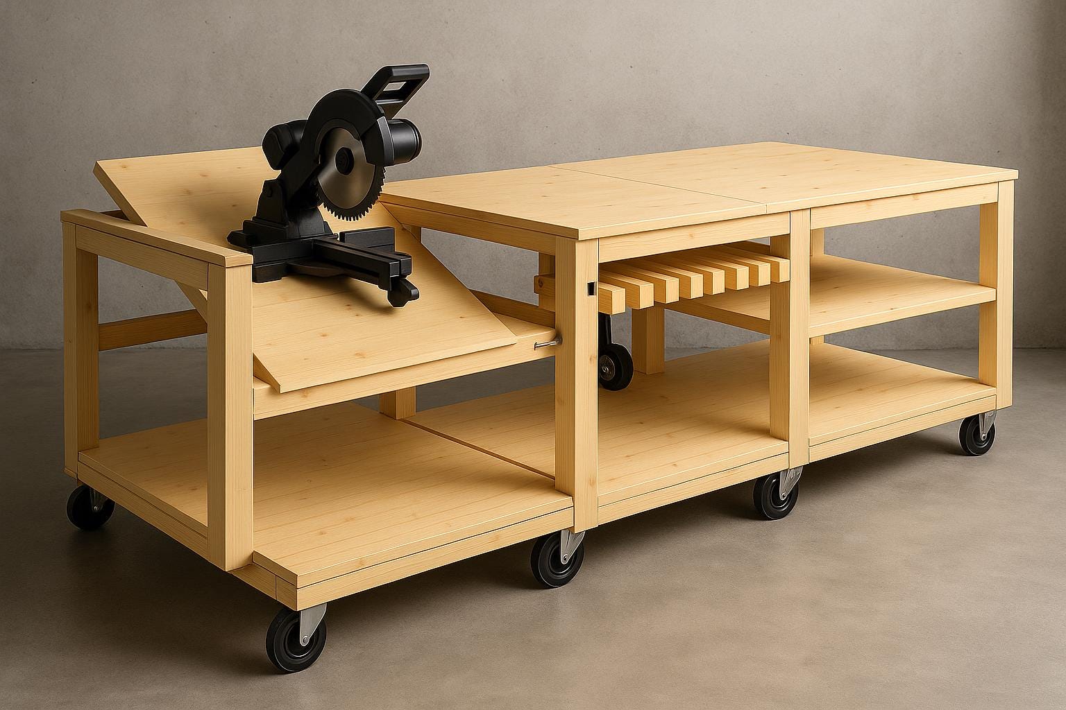 Modular Mobile Workbench Woodworking Plan, DIY Miter Saw Station ...
