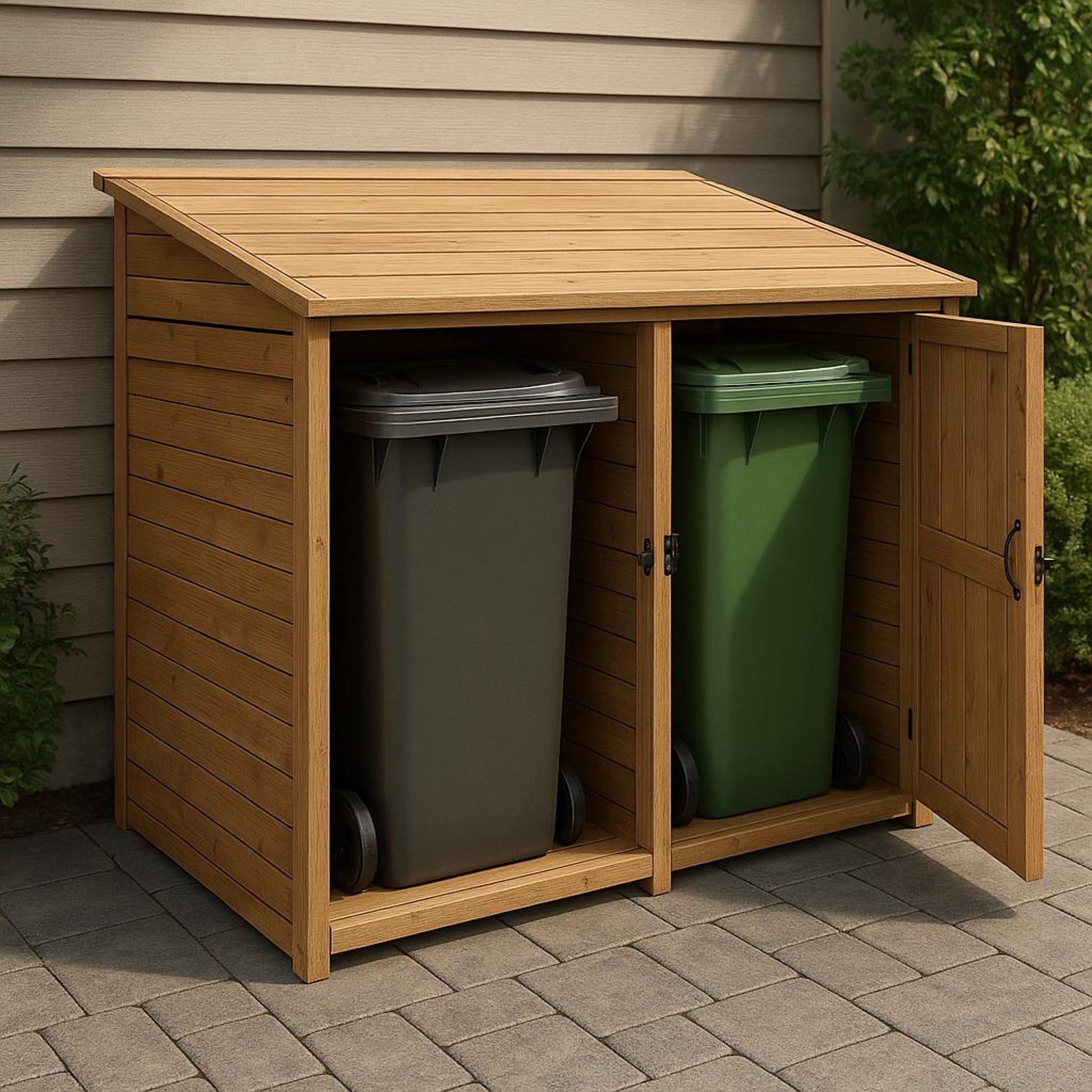 Double Trash Bin Cover Cabinet – Outdoor Garbage Can Enclosure – DIY ...