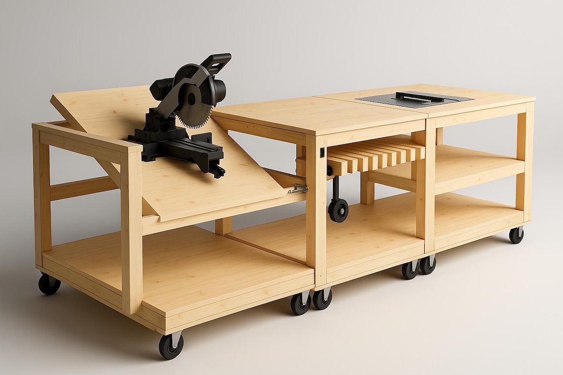 Modular Mobile Workbench Woodworking Plan, DIY Miter Saw Station ...