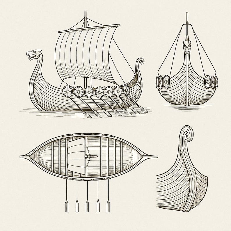 Viking Ship Blueprint – DIY Wooden Longboat Model – Printable PDF Plan ...