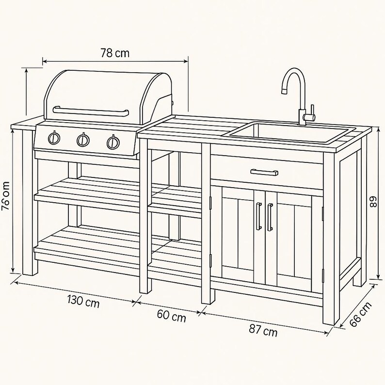 DIY Outdoor BBQ Station Plan With Sink: Garden Grill Table (PDF ...