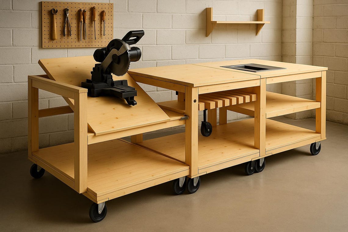 Modular Mobile Workbench Woodworking Plan, DIY Miter Saw Station ...