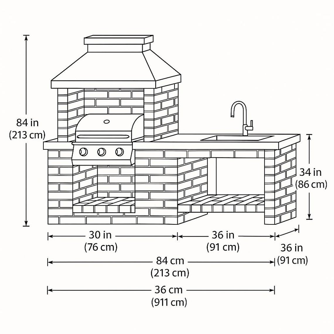 Backyard Grill Station Plan – DIY Brick BBQ With Sink – Printable ...