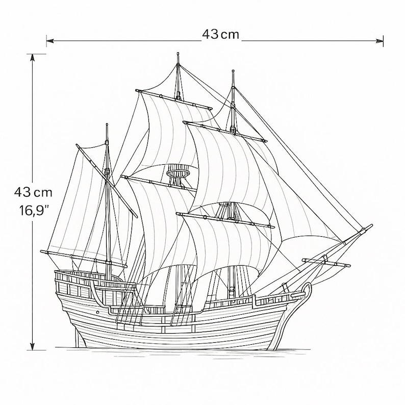 Classic Sailing Ship Blueprint – DIY Wooden Tall Ship Model – Printable ...