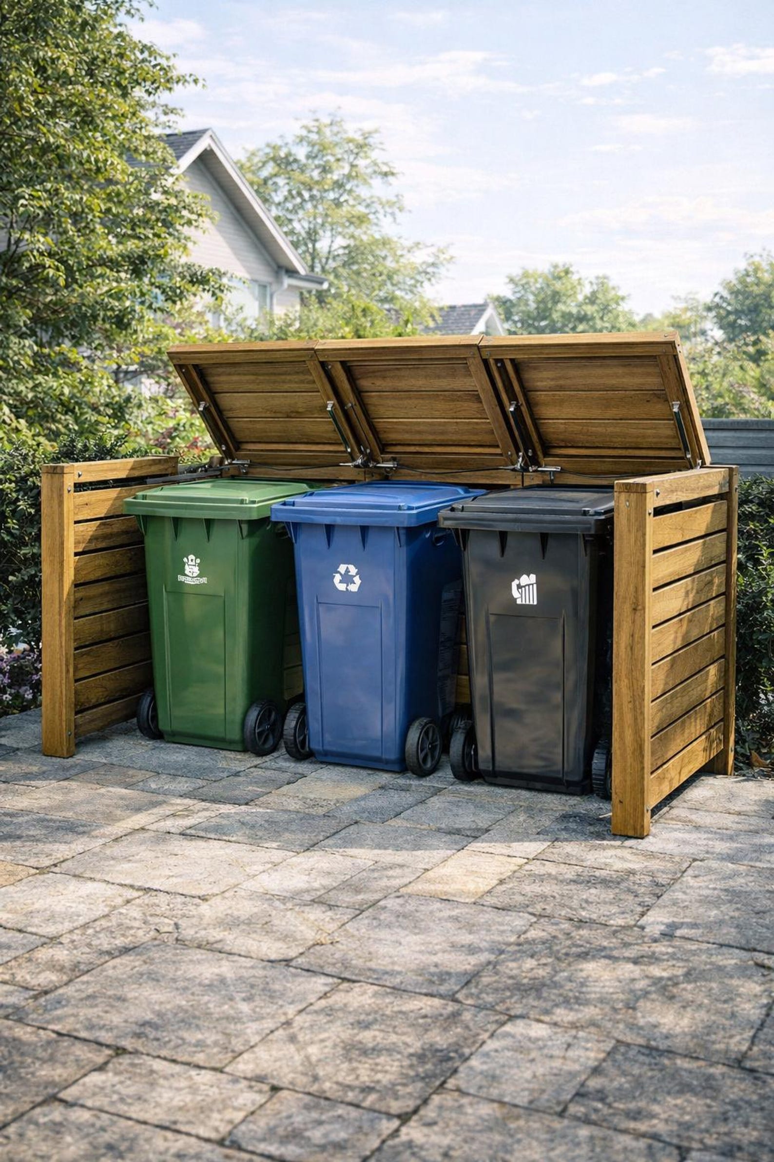 Triple Trash Bin Enclosure Plans – Diy Outdoor Wooden Garbage Storage ...