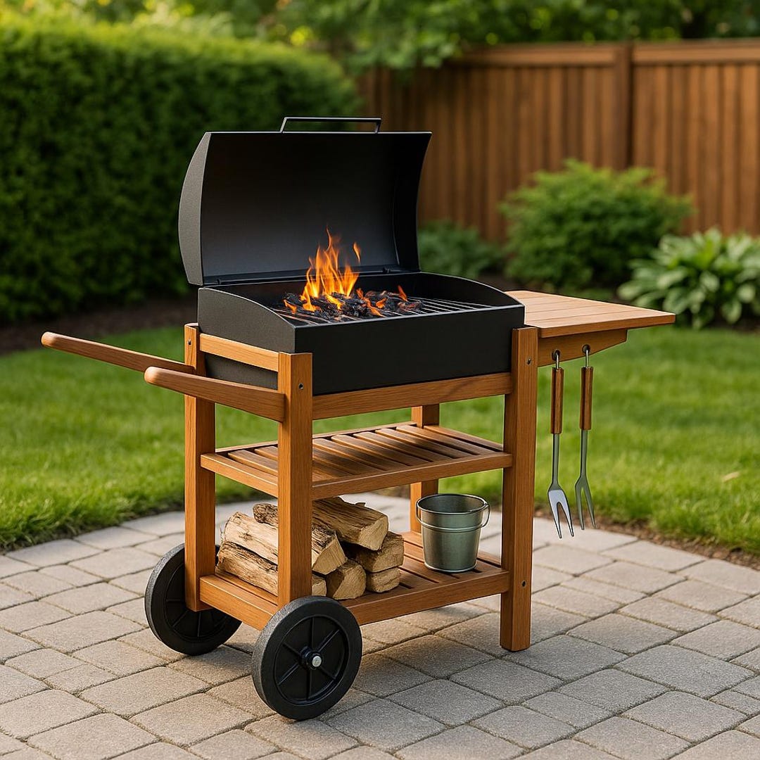 Wheelbarrow BBQ Grill Cart - Mobile Outdoor Barbecue Station Plan - DIY ...