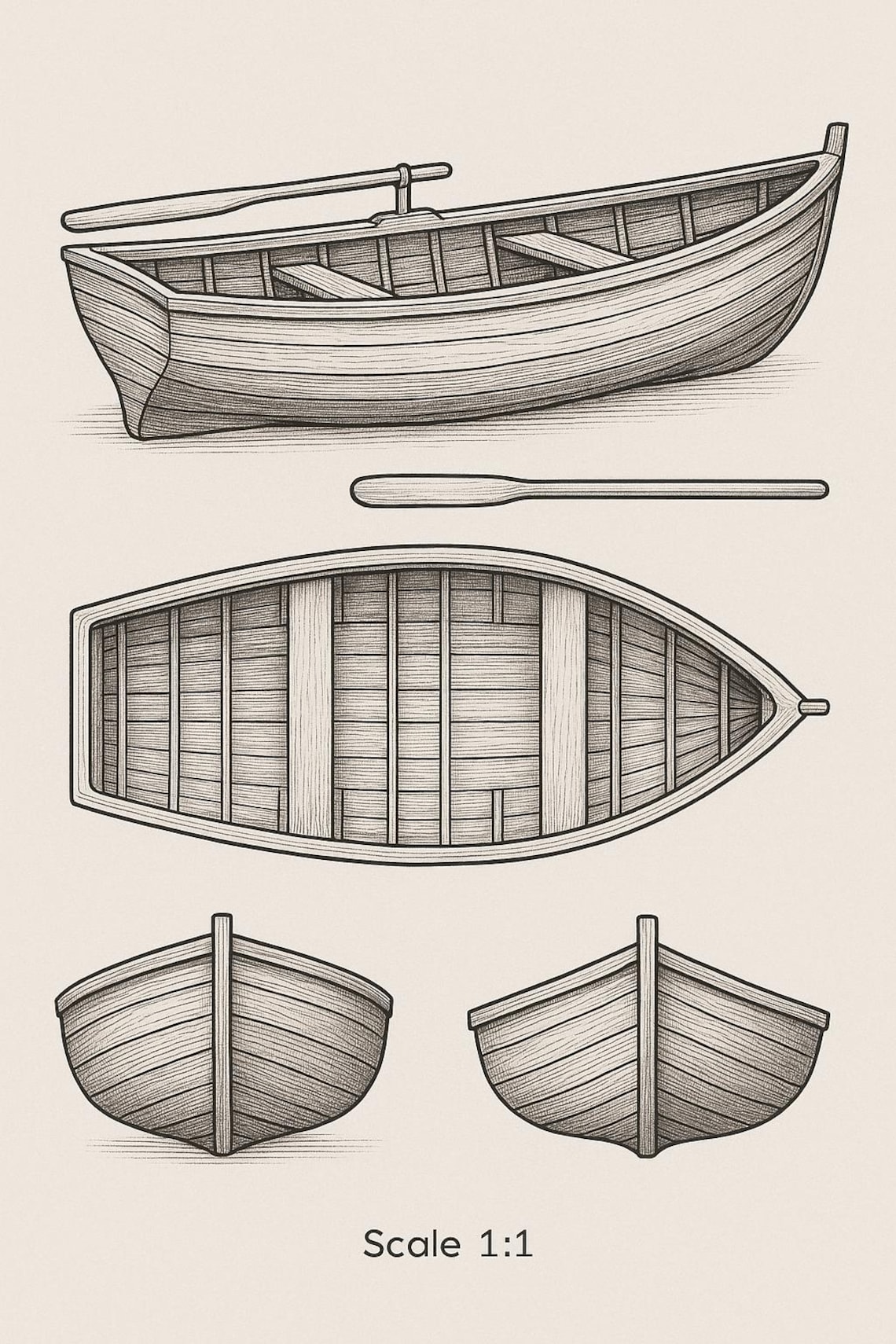 Retro Wooden Rowboat Model Plan: DIY Turkish Boat Blueprint (PDF ...