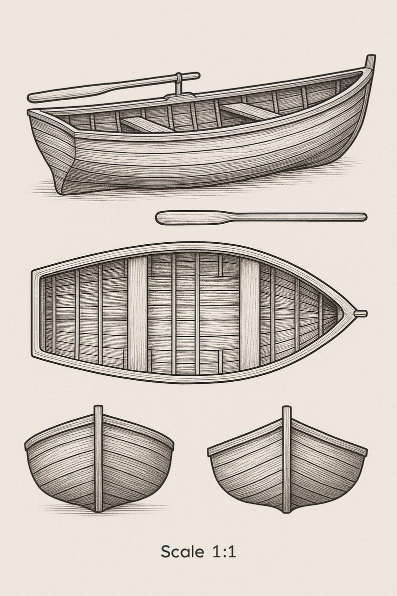 Retro Wooden Rowboat Model Plan: DIY Turkish Boat Blueprint (PDF ...
