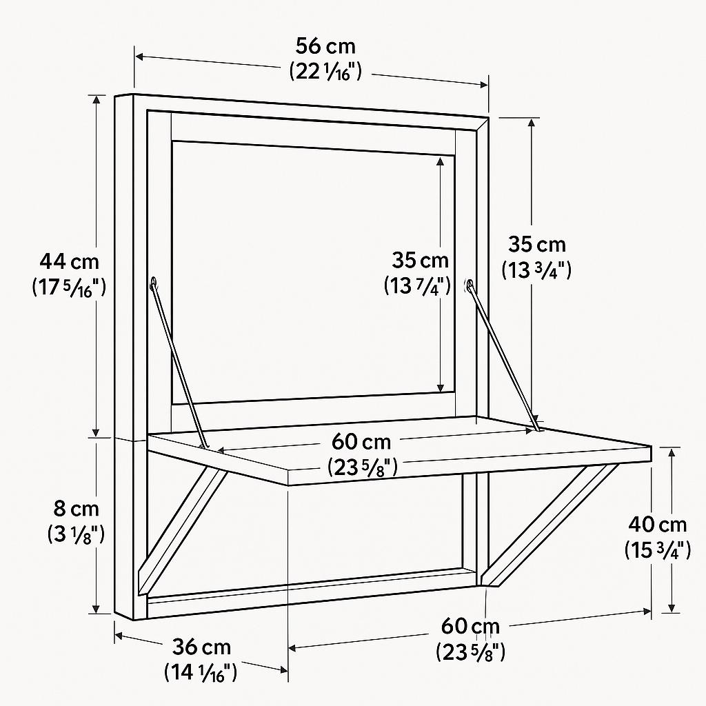 Wall-mounted Drop-down Desk Plan – DIY Foldable Wall Desk Blueprint ...