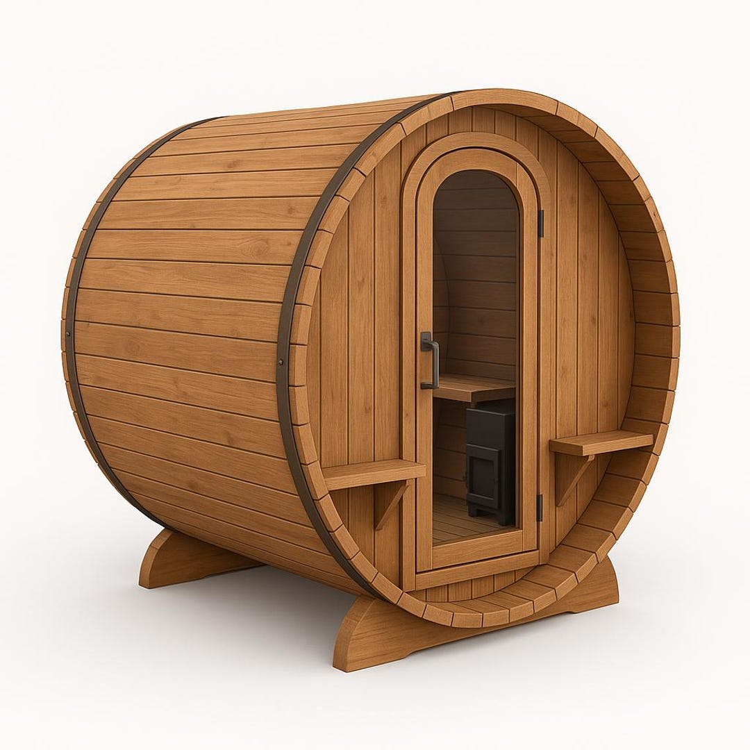 Compact Barrel Sauna Woodworking Plan, DIY Outdoor Spa House PDF ...