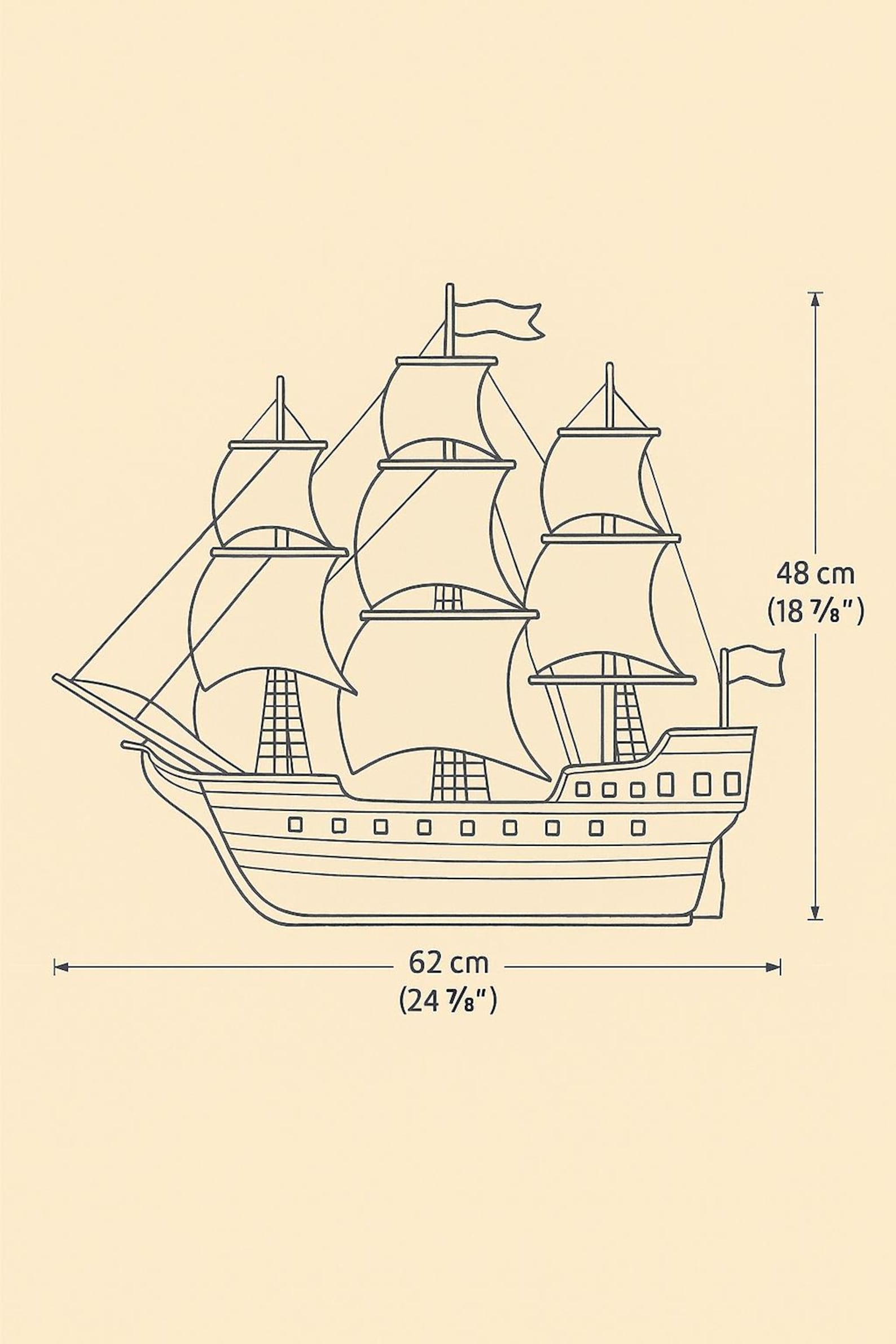 Galleon Ship Blueprint - DIY Wooden Sailing Ship Model Plan - Printable ...