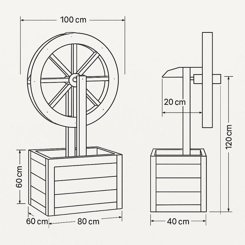 DIY Wooden Water Wheel Fountain Plan: Rustic Garden Feature Blueprint ...