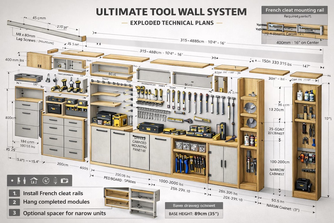 Ultimate Tool Wall System Plans – Diy Garage Tool Organizer Woodworking ...