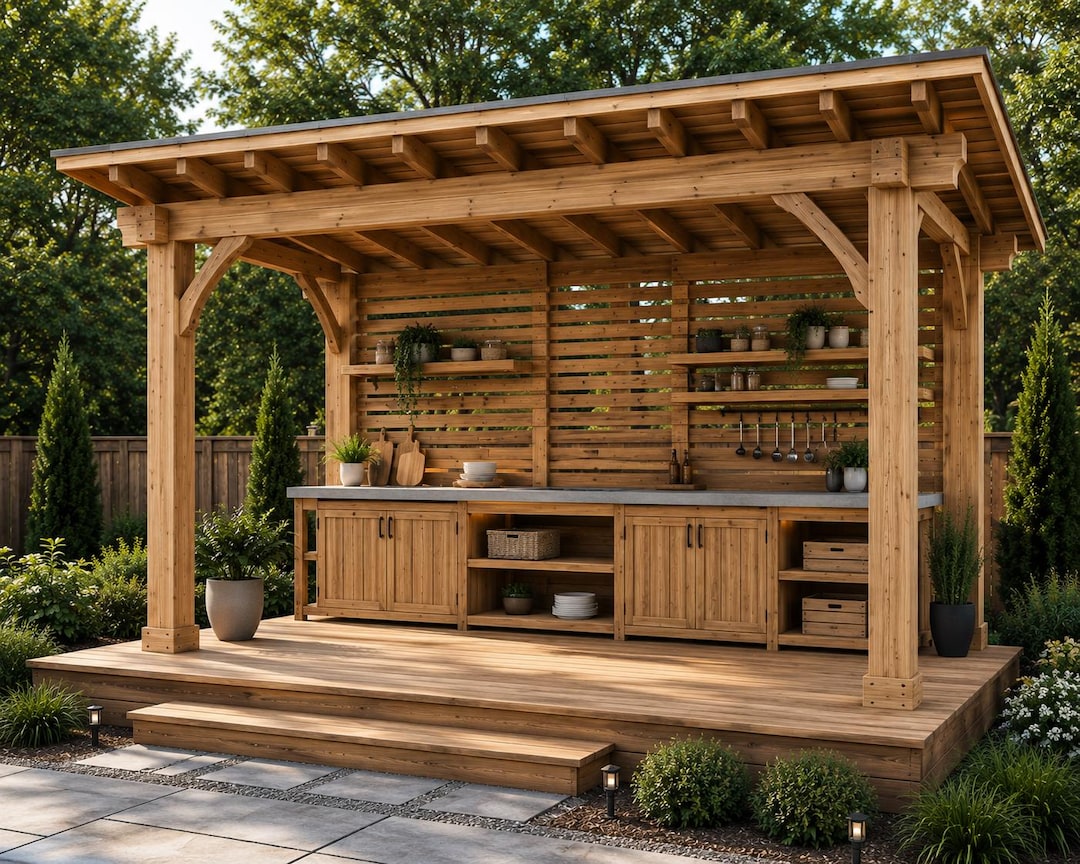 BBQ Pavilion Plans | DIY Outdoor Grill Shelter Blueprint (PDF Download ...