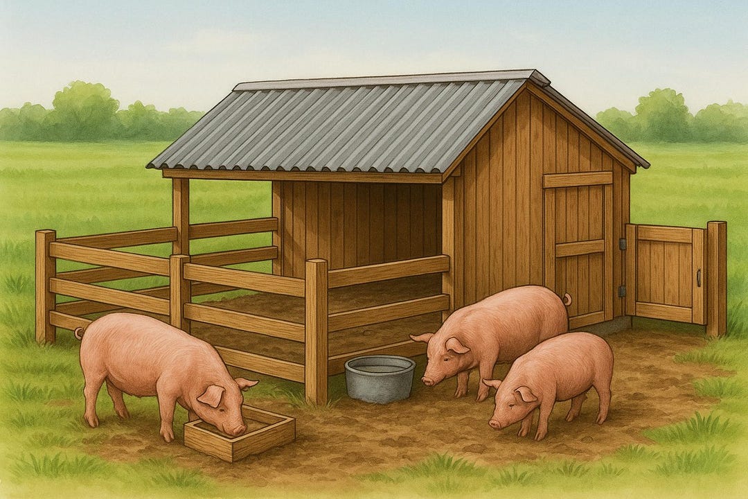 Pig Shelter DIY Blueprint – Rustic Hog Pen Plan – Printable Wooden Barn ...