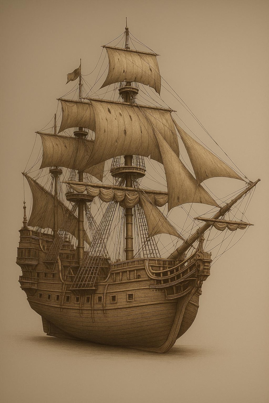 Three-deck Galleon Ship Model Plan – DIY Wooden Blueprint – Pirate Boat ...