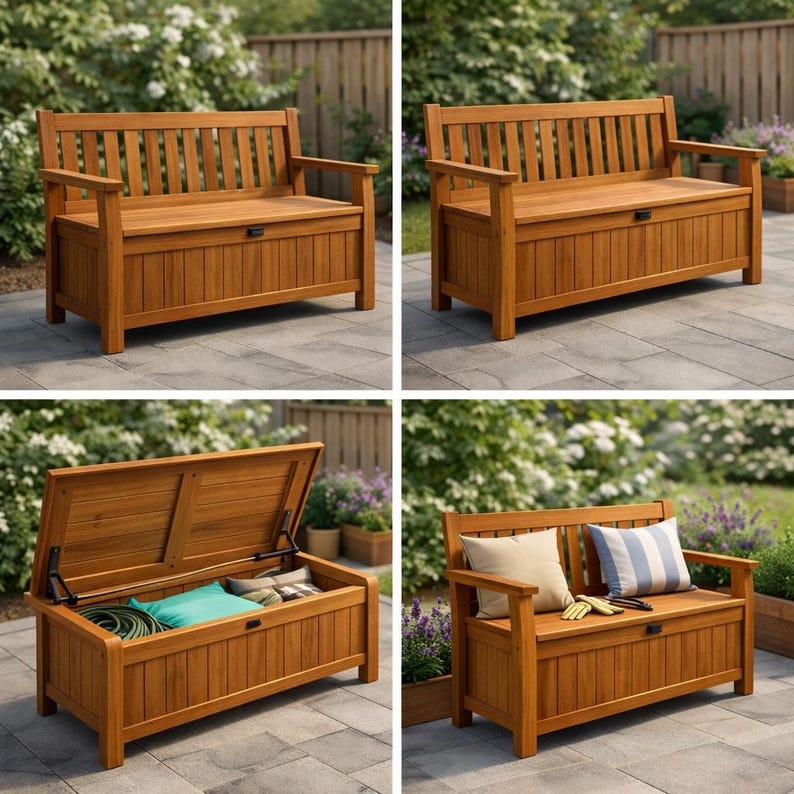 DIY Wooden Garden Bench With Storage Plans (PDF) - Etsy