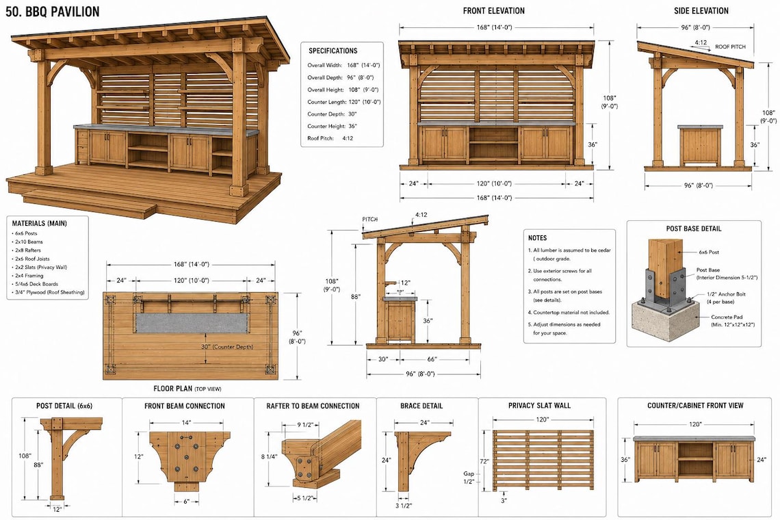 BBQ Pavilion Plans | DIY Outdoor Grill Shelter Blueprint (PDF Download ...