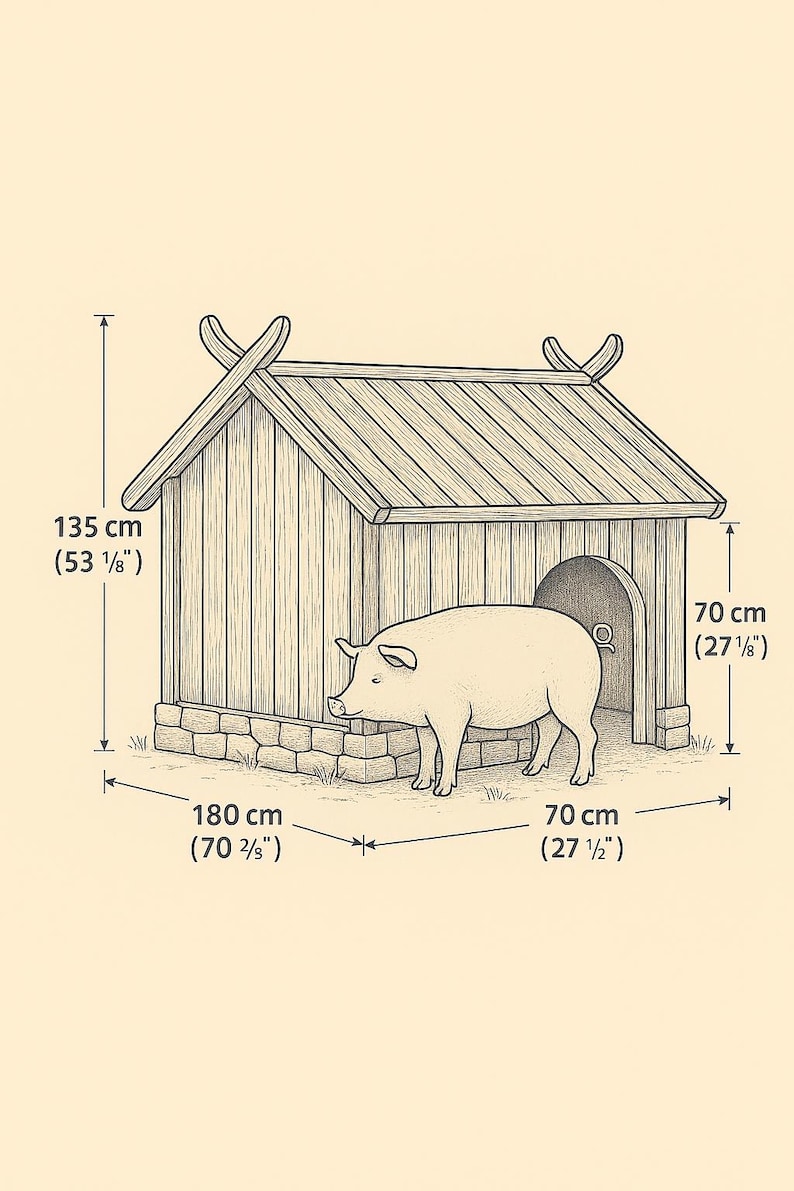 Pig Shelter DIY Blueprint – Rustic Hog Pen Plan – Printable Wooden Barn ...