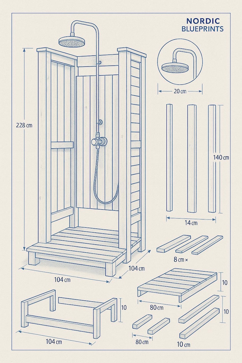 DIY Outdoor Shower Cabin Plan: Wooden Privacy Enclosure (PDF Blueprint ...