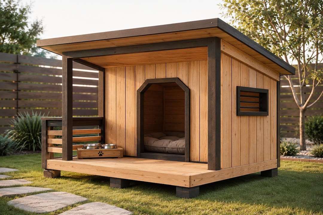 Modern Outdoor Dog House Plans PDF | DIY Wooden Pet Shelter Blueprint ...
