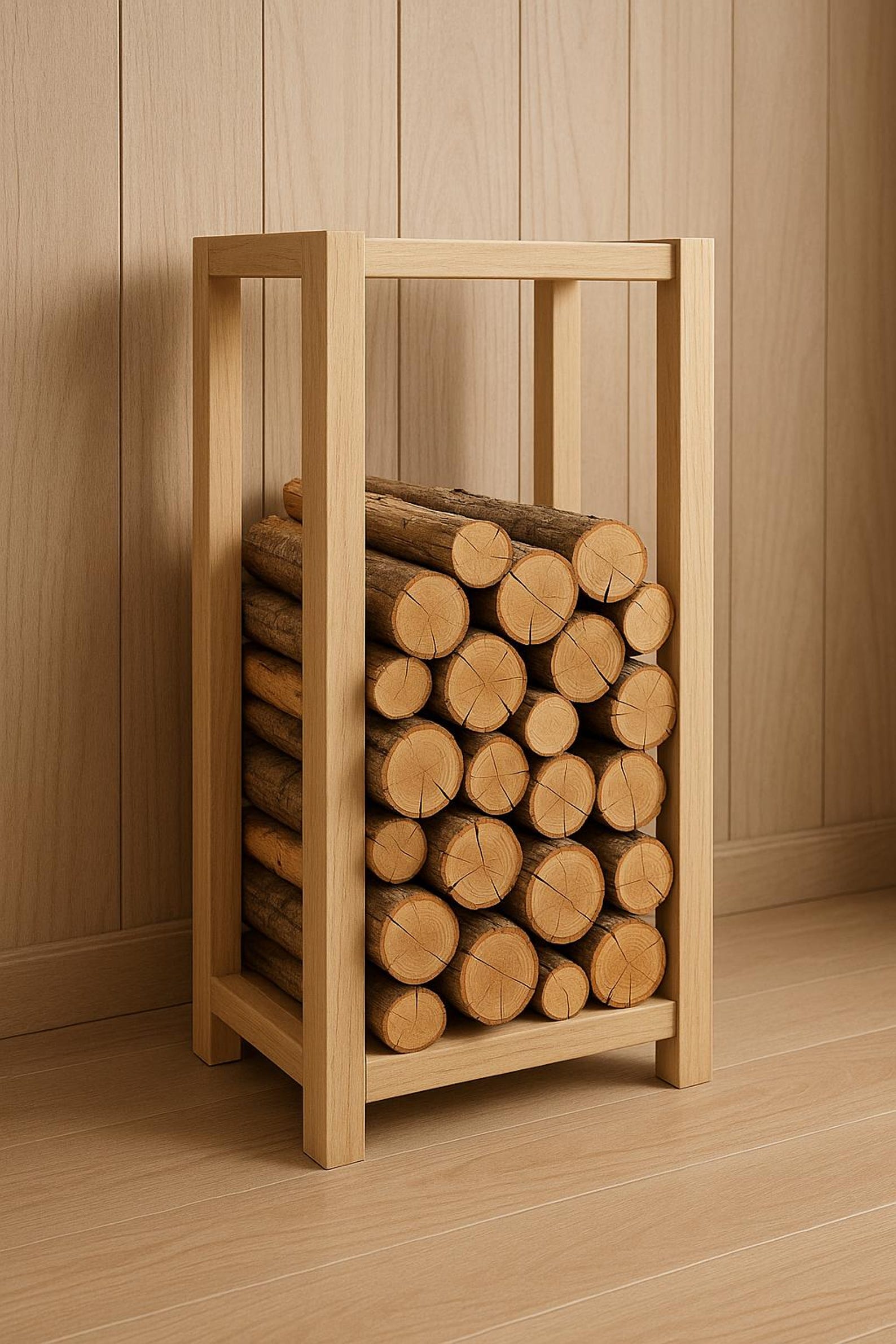 Firewood Rack Woodworking Plan | DIY Log Holder PDF Blueprint | Indoor ...