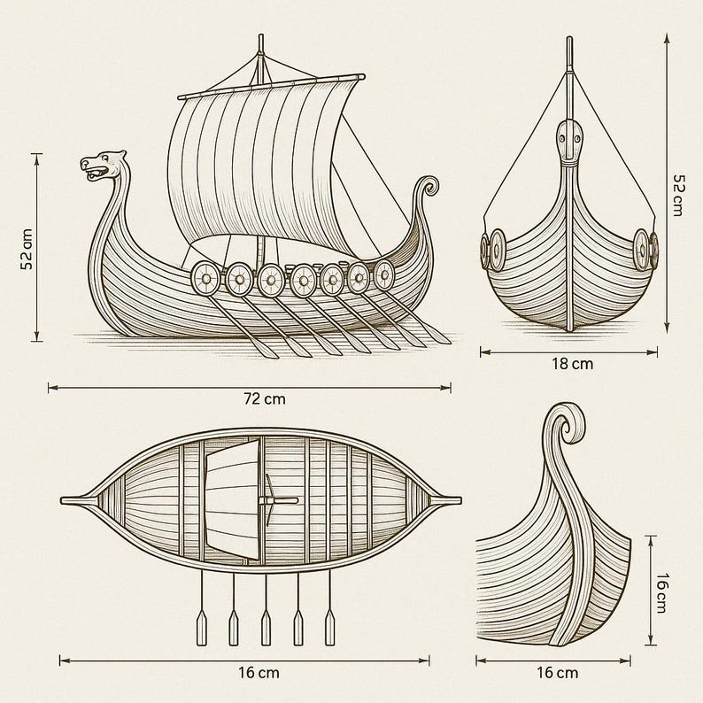 Viking Ship Blueprint – DIY Wooden Longboat Model – Printable PDF Plan ...
