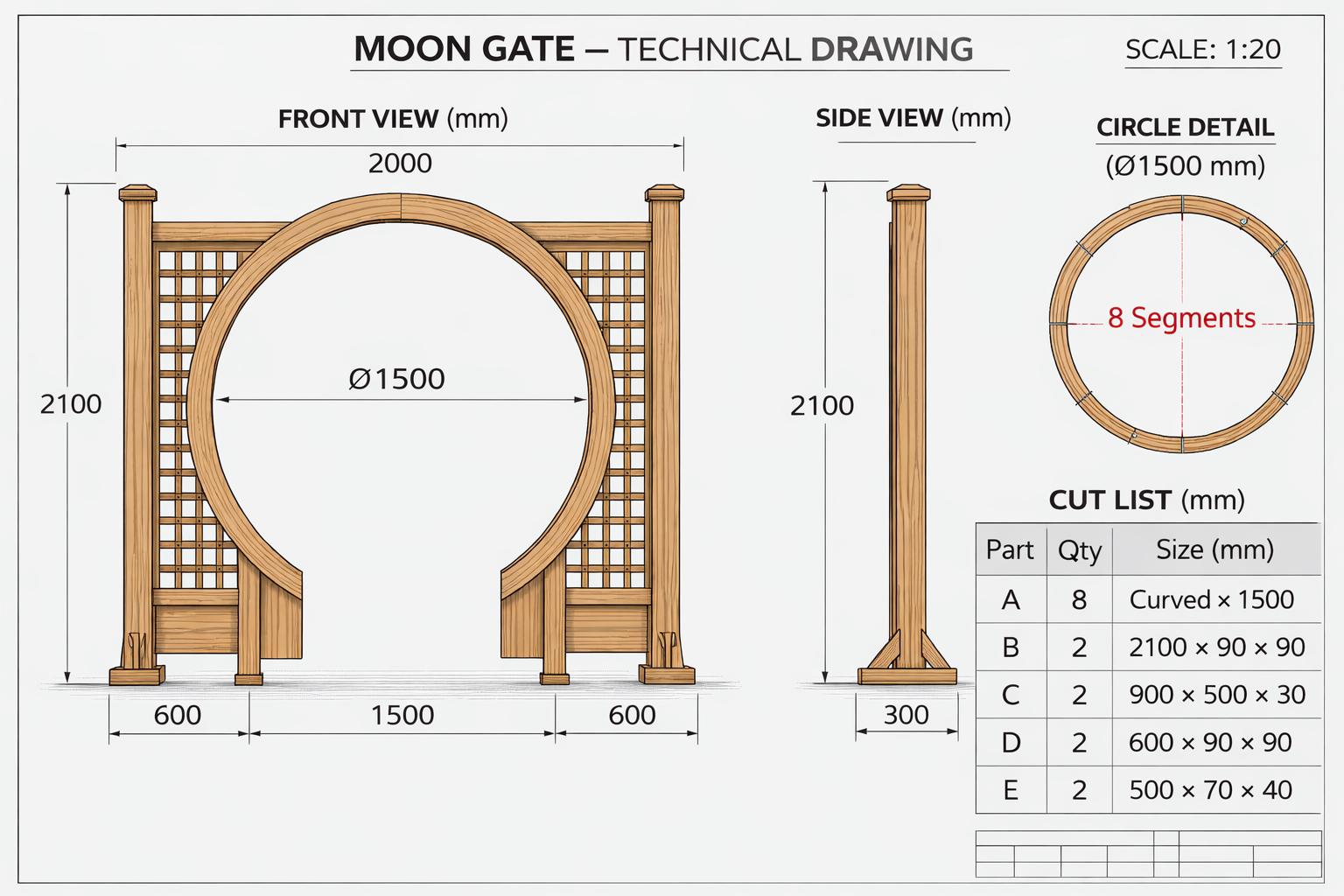 Japanese Moon Gate Garden Plans | DIY Woodworking Blueprint (PDF) - Etsy