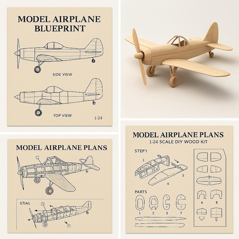 Model Airplane Blueprint – 1:24 Scale DIY Wood Kit – Printable PDF With ...