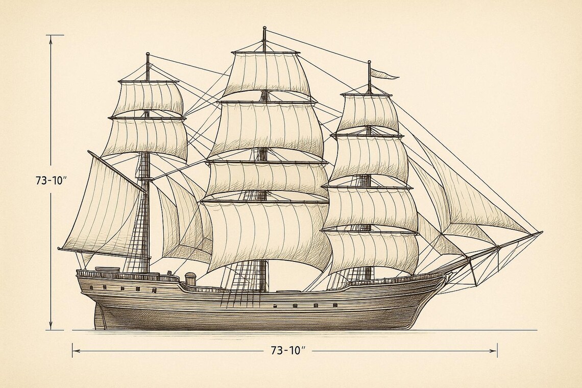 Tall Ship Model Plan PDF – Large Wooden Sailing Ship Blueprint With ...