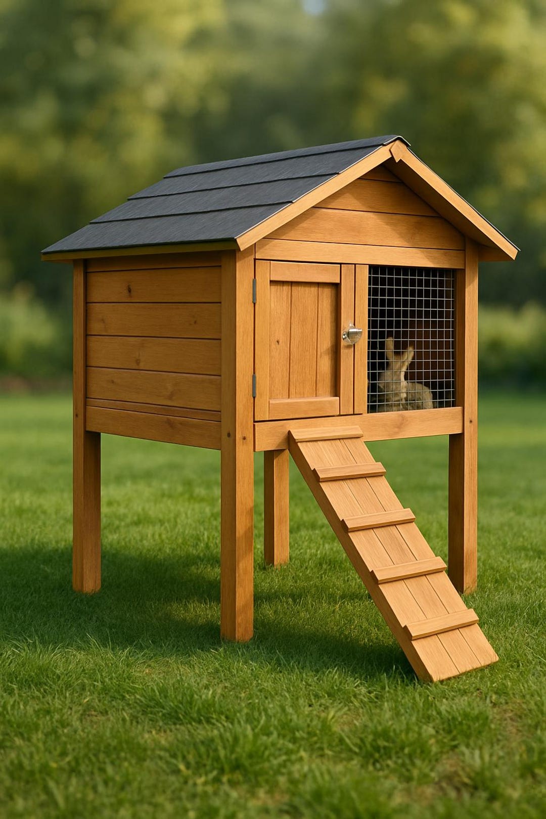 Elevated Rabbit Hutch Plan – DIY Wooden Bunny House Blueprint – Raised ...